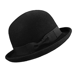 INOGIH Wool Derby Hat Round Cloche Hat for Men and Women Black Bowler Hat Upturn Brim Church Hat