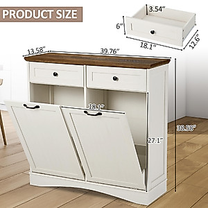 AHB Double Tilt Out Trash Cabinet Freestanding Kitchen Trash Cabinet, 2x13 Gallons Hidden Garbage Recycling Cabinet with Hideaway Drawers Pet Proof Trash Can for Kitchen Living Room, Vintage White