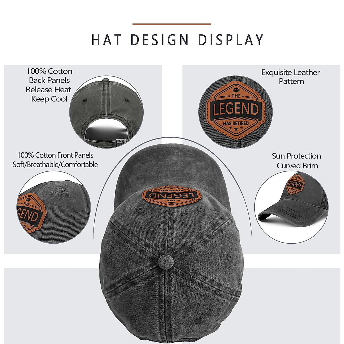 Retired Hat Retirement Gifts for Men Women The Legend Has Retired Leather Pattern 100% Cotton Baseball Cap