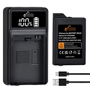 Pickle Power PSP 3001 Battery and LED Display Charger for Sony PSP 2000/3000 PSP-S110 Console, PSP-3001 PSP-3002 PSP-3000 PSP-3004 PSP-2001 PSP-2002 PSP-2003,PSP Lite, PSP Slim