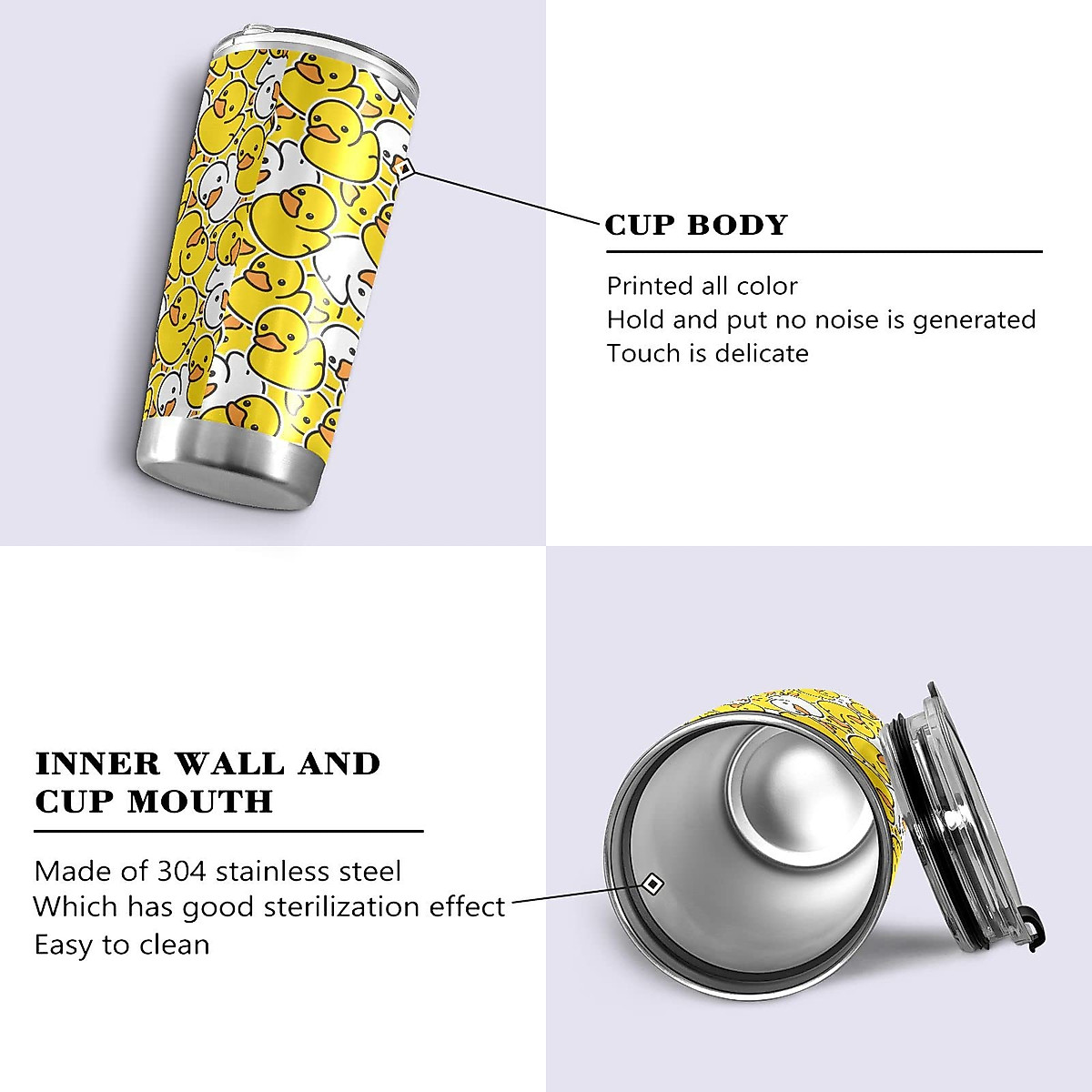 Duck Rubber Insulated Tumbler with Lid and Straw Stainless Steel Double Wall Vacuum Travel Mug Water Cup Coffee Tumbler 20oz Keep Cold or Hot Gift for Women Men Sports Hiking