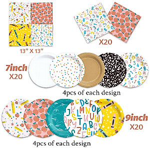 CMUSKO 60Pcs School Plates and Napkins-Back to School Decorations Ruler Apple Alphabet First and Last Day of School Preschool Kindergarten Graduation Tableware Deorations