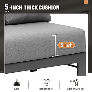 Solaste Aluminum Patio Furniture Set, Metal Patio Sectional Sofa with Imitation Wood Tabletop Coffee Table, Modern Outdoor Furniture Couch with Water-Resistant Cushion for Balcony Backyard, Grey