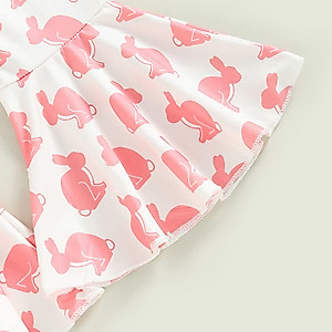 YINGISFITM Baby Girl Easter Outfit Bunny Print Short Sleeve Tee Tshirt Pants Toddler Bell Bottoms Summer Clothes 2Pcs Set (1-2T,Pink Rabbit)