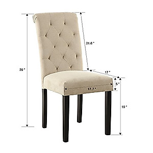 LSSBOUGHT Stylish Dining Room Chairs with Solid Wood Legs, Set of 2 (Beige)