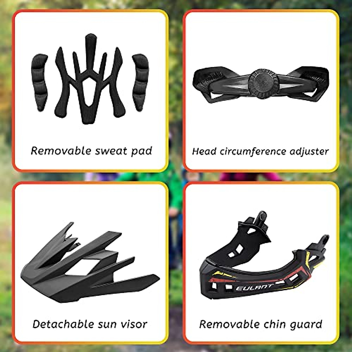 EULANT Kids Full Face Helmet with Chin Guard, Lightweight Kids Bike Helmet, Toddler Cycling Helmet for MTB BMX Skating Scooter, Child Bicycle Helmets,