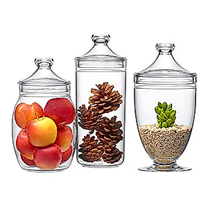 Amazing Abby - Adore - Acrylic Apothecary Jars (3-Piece Set), Plastic Jars with Lids, Bathroom Canisters, Vanity Organizers, Candy Buffet, Wedding Display, BPA-Free and Shatter-Proof