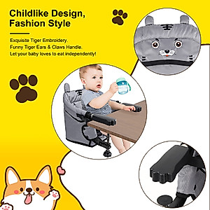 Portable Hook On Chair, Clip-on High Chair with Animal Design, Fold-Flat Storage Portable Baby Feeding Seat,High Load Booster Seat for Dinning Table, Attach to Fast Table Chair for Home &Travel(Gray)