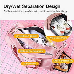 Uorbeay Gym Bag for Women and Men, Lightweight Duffel Bag for Sports, Gyms, Swimming, Yoga and Weekend Getaway, Waterproof Tote Bags with Wet Pocket and Shoes Compartment (Pink)