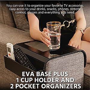 meistar Sofa Tray Table with EVA Base and Couch Cup Holder. Remote Control and Cellphone Organizer Holder, Arm Rest Organizer, Arm Rest Table with Pockets. Fits Over Square Chair arms. (Black)