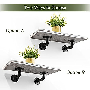 BTY Floating Shelves with Industrial Pipe Brackets Rustic Wall Mounted Wood Pipe Shelf Set of 3 Shelving Storage Home Decor for Bathroom Living Room Bedroom Kitchen Office, Rustic White