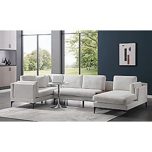 Morden Fort Modern 135" Comfy Cloud Couch U Shaped Large Sectional Sofa and Loveseat Set with Reverisble Chaise 4 Seater Couches L Shape for Living Room, Linen Fabric, Beige