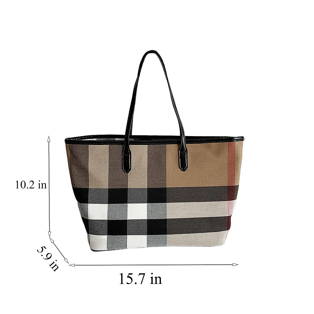 Waiyqju Plaid Canvas Women's Tote Aag Large Capacity Fashion Spacious Satchel Leisure Beach Bag (black)