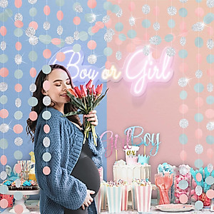 Cheerland Party Decorations Glitter Silver Blue Pink Circle Garlands Streamer Hanging Dots Decoration Backdrop for Wedding Engagement Birthday Bridal Baby Shower Backdrop Party Supplies