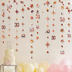 Rose Gold 30th Birthday Decorations Number 30 Circle Dot Twinkle Star Garland Metallic Hanging Streamer Bunting Banner Backdrop for Her Dirty 30 Year Old Birthday Thirty Anniversary Party Supplies