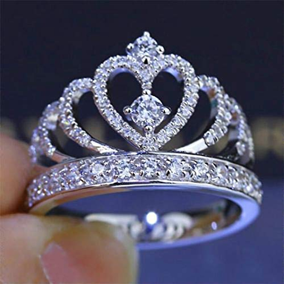 Guoshang Princess Crown Women Zircon Ring Rhinestone Fashion Jewelry Anniversary Engagement Party,6