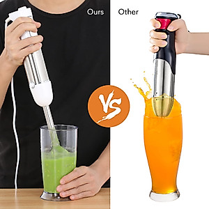 Enfmay 5-in-1 Immersion Hand Blender, 500W 6-Speed Handheld Stick Blender with Stainless Steel Blades,Whisk & Milk Frother, BPA-Free Chopper Beaker for Soups, Smoothies, Sauces, Baby Foods, White