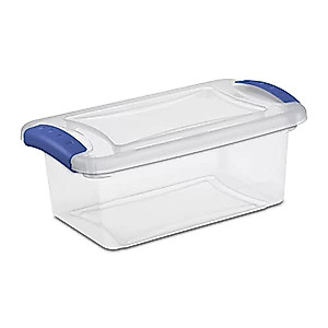 7 Qt. Latch Box Plastic Shoes Storage With Durable Lid, Stackable and Nestable Snap Lid BPA-Free Plastic Storage Box Organizing Container With Blue Lid, Set of 14