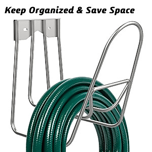Garden Hose Holder - Large Heavy Duty Water Hose Hanger, Hose Reel Wall Mount Easily Holds Up to 180 ft, Rust-Free Hose Holder for Outside Yard