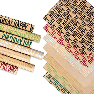 WDNUKEE Happy Birthday Wrapping Paper for Kids Girls Women Adults Boys Men,7 Sheets Classic Vintage Cowhide Birthday Gift Wrapping Paper,Birthday Wrapping Paper Folded Flat 20x28 inches each