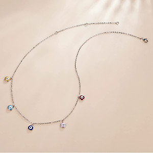 Shysnow Evil Eye Necklace Sterling Silver Blue Turkish Eyes Ojo Necklaces Dainty Multicolores Greek Evil Eyes Pendant Chain Lucky Amulet Protection Jewelry for Women