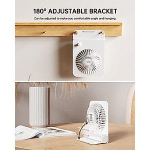 Aluan Desk Fan Small Quiet Portable Desktop Fan 4800mAh Rechargeable Battery Operated 180° Foldable Stand Personal Table Fan Strong Wind Stepless Speed Cooling USB Fan for Home Office Travel, White