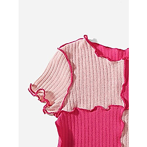 Milumia Girl's Rib Knit Color Block Crop Tee Short Sleeve Lettuce Trim Crewneck Tshirt Pink 11-12 Years