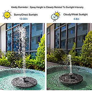 Floating Solar Fountain Pump,Circle Solar Powered Bird Bath Fountain Free Standing Solar Pond Pump with 1200mah Battery Backup,6 Nozzles Solar Fountain for Aquarium Outdoor Garden-Black 18cm(7inch)
