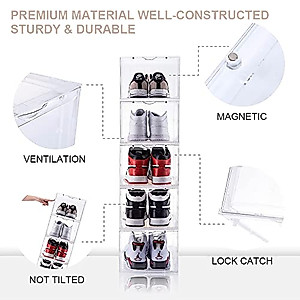 6 Pack Wanhux Shoe Box Organizer，Stackable Plastic Shoe Box With Clear Door，Transparent Shoe Box Storage，As Shoe Storage Box And Clear Shoe Box,For Display Sneakers,Easy Assembly,Fit Up To Us Size 12(13.6”x 10.6”x 6.7”)