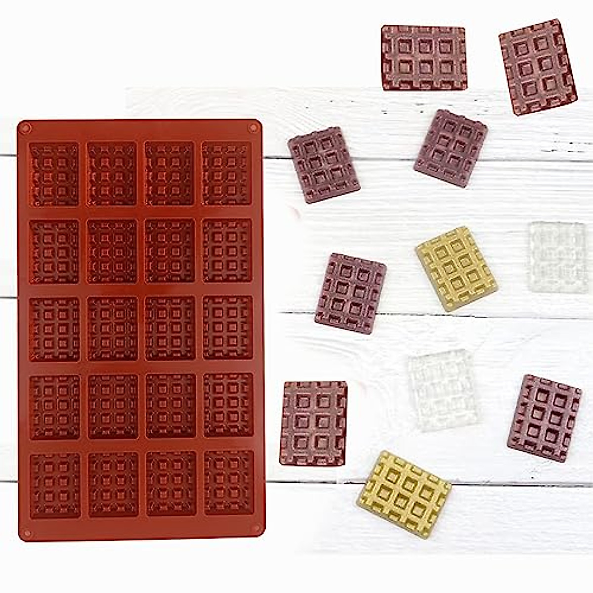 HYCSC Silicone Waffle Mold, 20 Cavities Mini Square Waffle Maker Silicone Mold, Non-Stick Waffle Tray for Making Waffle Cookie, Chocolate, Candy, Soap, Wax Mold(2Pcs)