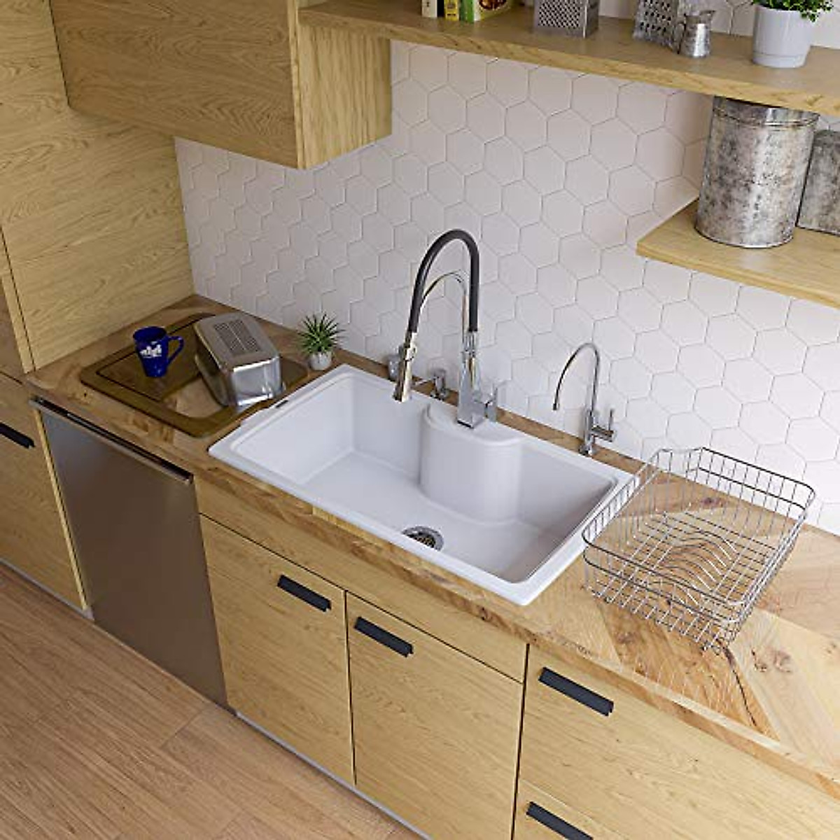 ALFI brand AB3520DI-W Drop-In Single Bowl Granite Composite Kitchen Sink, 35", White