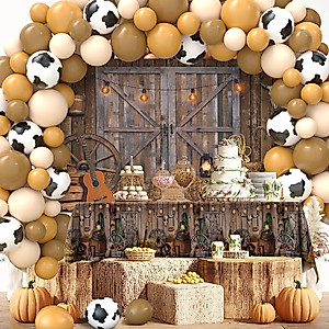 Partydream 142Pcs Western Cowboy Party Decorations Cowboy Party Supplies, 140Pc Cowboy Balloons 1Pc Cowboy Backdrop 1Pc Cowboy Tablecloth for Western Theme Birthday Party Baby Shower