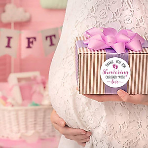 K-Musculo Pink Little Feet Baby Shower Stickers, Thank You for Showering Our Baby with Love Stickers, Baby Shower Favors for Girls, Baby Shower Favor Labels, 2 Inch, Pack of 50.