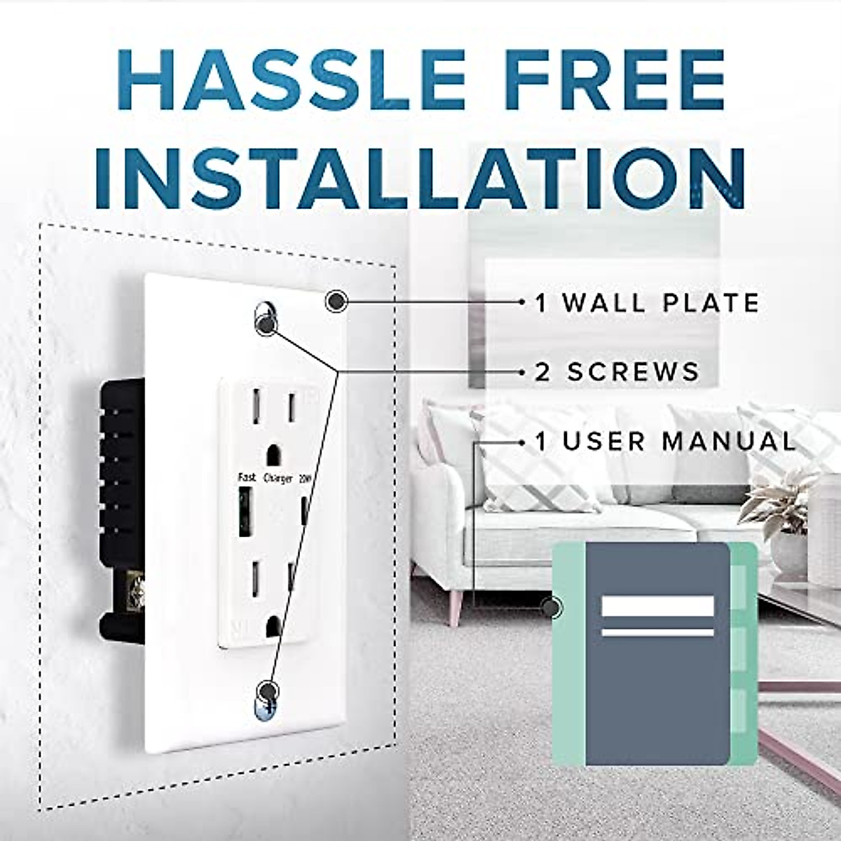 Luxtronic USB Wall Outlet Fast Charge - Tamper Resistant QC 3.0/PD 3.0 Receptacles, Type C Type A Charging Station Port, Fast Charger Compatible with iPhone, iPad, Samsung, Android Devices (2 Pack)