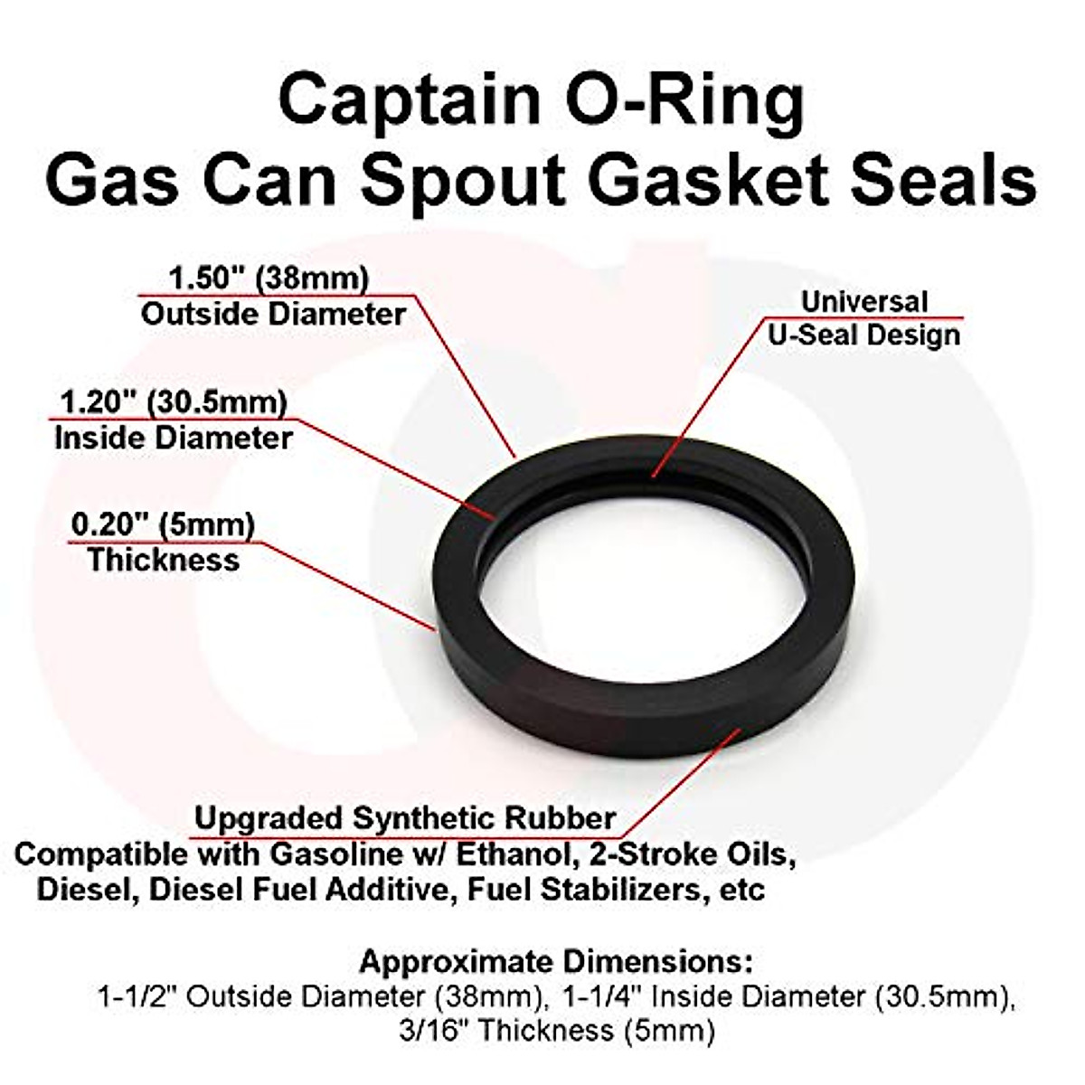 (6 Pack) Gas Can Spout Gasket Seals - Universal Rubber Replacement Gasoline/Fuel Jug Washer Seals (Upgraded Version, Compatible with Ethanol, Stabilizer, etc)