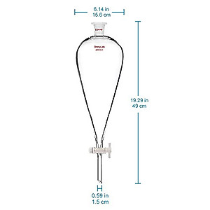 StonyLab Borosilicate Glass 2000 ml Heavy Wall Conical Separatory Funnel with 24/40 Joints and PTFE Stopcock, 2 L (2 Liter)