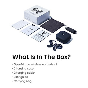 SHOKZ OpenFit - Open-Ear True Wireless Bluetooth Headphones with Microphone, Earbuds with Earhooks, Sweat Resistant, Fast Charging, 28HRS Playtime, Compatible with iPhone & Android