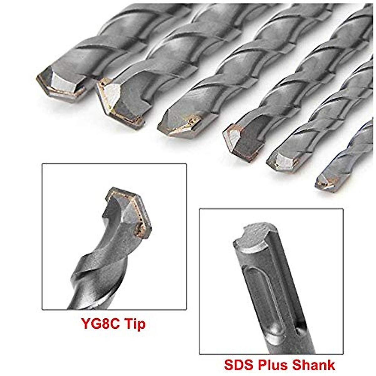 LOVPAIN6pcs SDS-Plus Rotary Hammer Drill Bit Set Round Handle Two Slots Impact Drill Bits 6mm 8mm 10mm 12mm 14mm 16mm