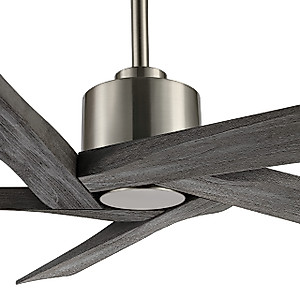 WINGBO 64 Inch DC Ceiling Fan without Lights, 5 Reversible Carved Solid Wood Blades, 6-Speed Noiseless DC Motor, Ceiling Fan No Light with Remote, Brushed Nickel Finish with Gray Blades, ETL Listed