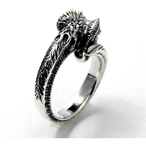 COSUMOSU 925 Sterling Silver Goat Aries Open Ring Adjustable