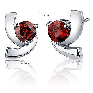 Peora Garnet Stud Earrings for Women 925 Sterling Silver, Natural Gemstone Birthstone, 2 Carats total Round Shape, 6mm, Friction Backs