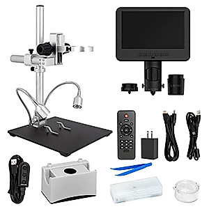 3 Lens 7 inch HDMI Digital Microscope 2000X for Soldering with 13'' Arm Boom Stand LINKMICRO LM246MS UHD 2160P Error Coin Microscope Full View of Coins, Microscope Kit for Adults, PCB Repair DIY