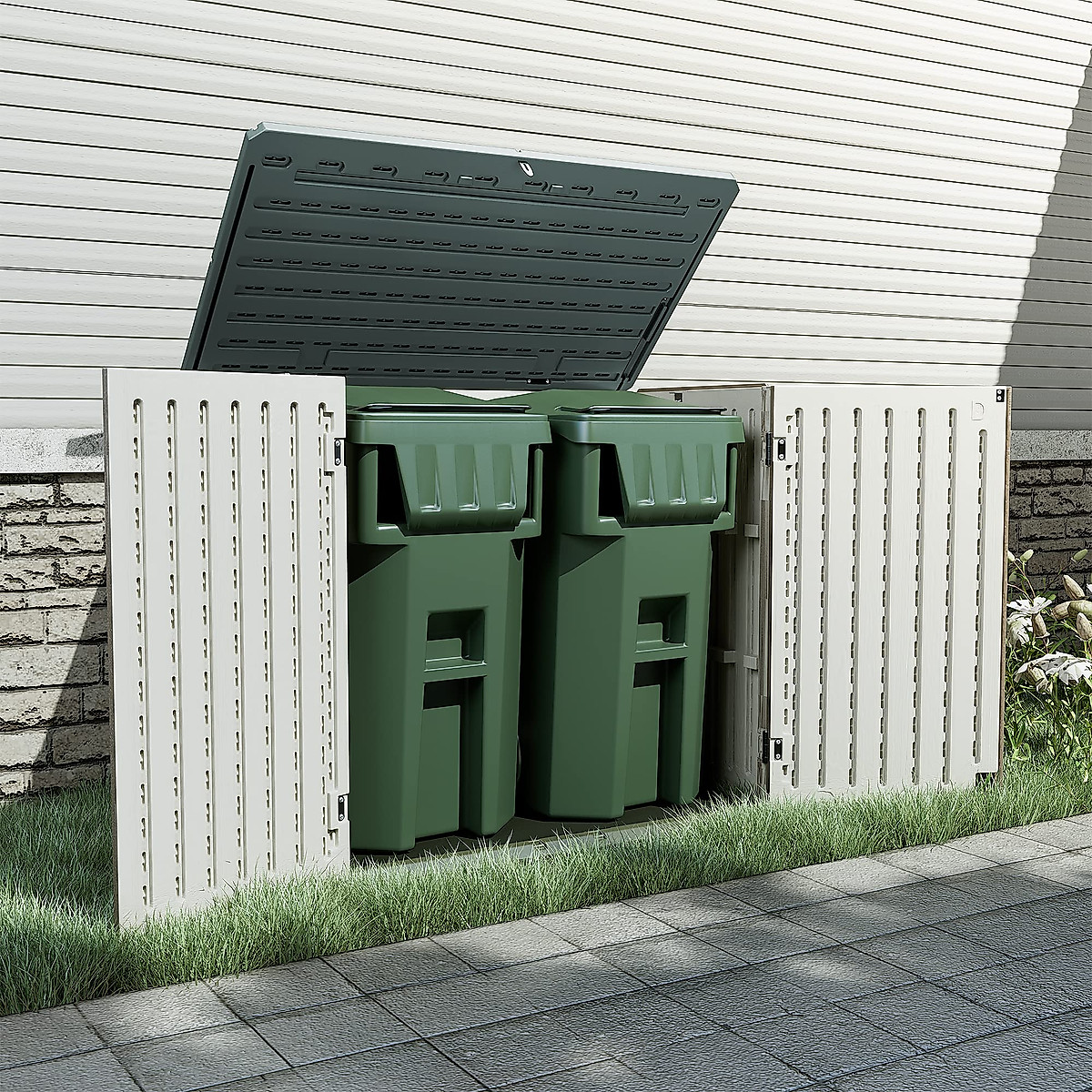 Homall Resin Outdoor Storage Shed 34 Cu Ft Horizontal Outdoor Storage Cabinet, Weather Resistant Resin Tool Shed, Multi-Purpose Shed Lockable Outdoor Storage for Garbage Cans, Lawn Mower and Tools