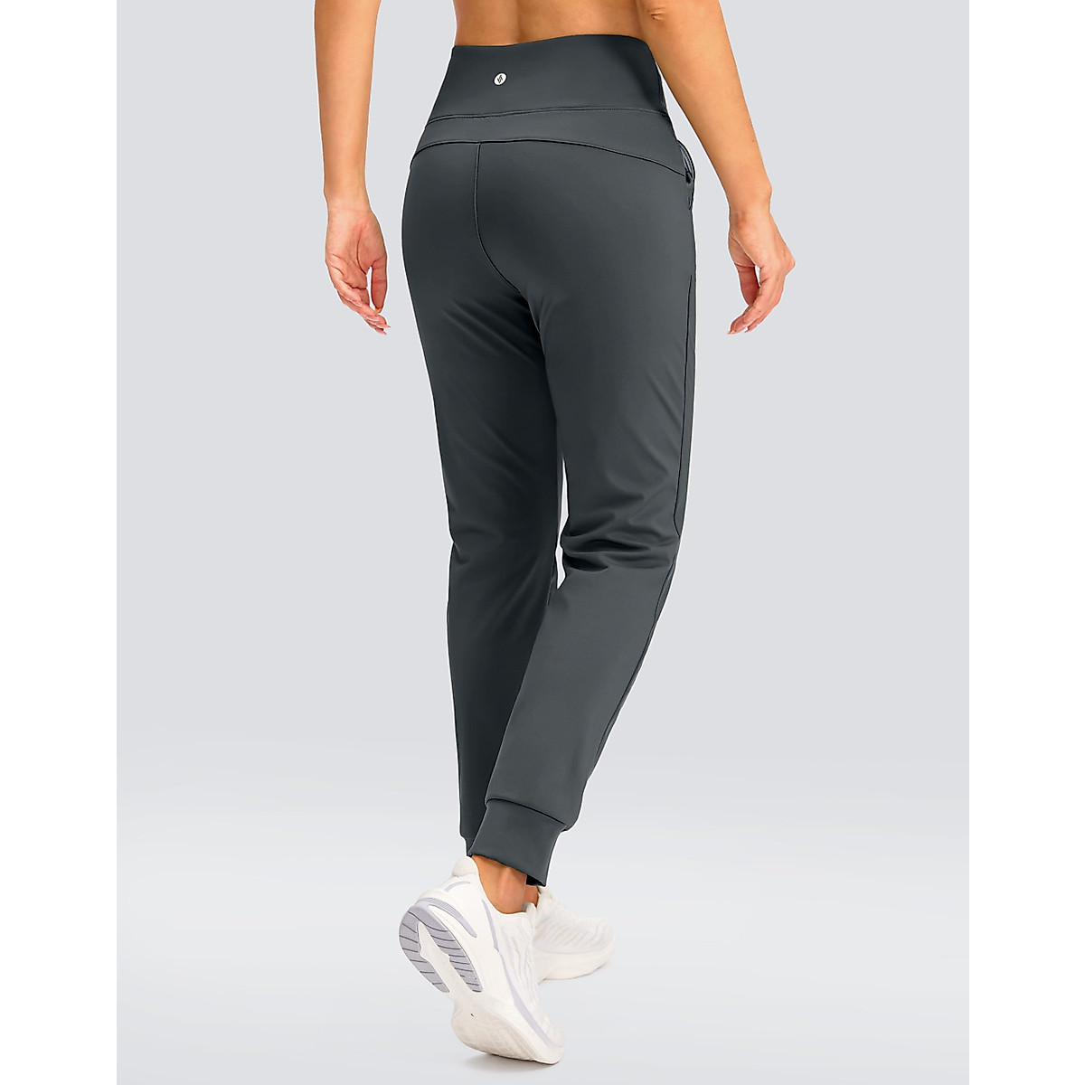 SANTINY Women's Fleece Lined Joggers Water Resistant High Waisted Thermal Sweatpants Winter Pants Hiking Running Pockets(Dark Grey_L)