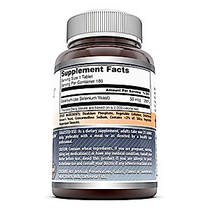Amazing Formulas Selenium * 50mcg Natural Selenium Yeast * 180 Tablets (Non-GMO) Per Bottle  * Promotes Cell Health, Immune Function, Cardiovascular Health and Healthy Thyroid Function and