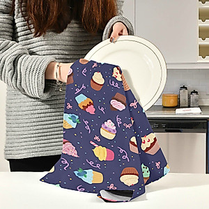 Bolaz Cute Little Cupcakes Kitchen Towel, Dish Towels Quick Drying Tea Towels Absorbent Hand Towels for Kitchen Sink Dinner Table 28 x 18 Inches, Set of 6