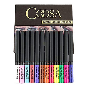 COOSA 12 Colors Matte Colorful Liquid Eyeliner Set, High Pigmented Color Eyeliner Lasting Waterproof Professional Bright-colored Eyeliner Pen Set -Smudgeproof Makeup Eyeliner Pen