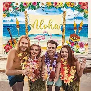 Upgraded, Hawaiian Luau Party Decorations, Aloha Luau Backdrop Summer Beach Banner Background Photography Supplies for Birthday Musical Party Baby Shower Tropical Tiki Themed Decoration 72"x44"