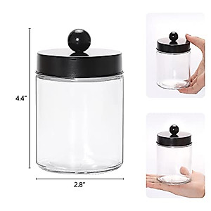 Tbestmax Glass Qtip Holder Dispenser, 10-Ounce Bathroom Containers Apothecary Jars with Metal Lids for Cotton Ball Swab Pad, Black (4 Pack)