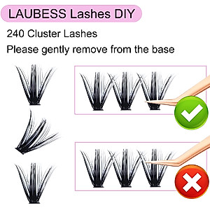 Lash Clusters 14-18mm 240pcs 50D Individual Lashes D Curl Cluster Lashes Mixed Length Eyelash Clusters DIY Lash Extension Kit Cluster Eyelash Extensions (50D-0.07D, 14-18mm)